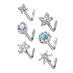 Forbidden Body Jewelry 7Pc Value Pack: 20g Surgical Steel L Shape Nose Rings Plus Free Retainer (Pack 3)