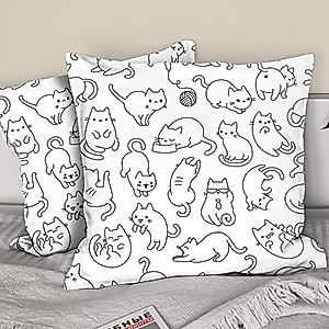 BEDMUST 3 PCS White Cat Blanket with 2 Pillow Covers Painting Pet Cat Pattern Throw Blanket Soft Warm Cozy Fuzzy Kitty Throw Blanket 50x60 Inches & 2 Cushion Covers