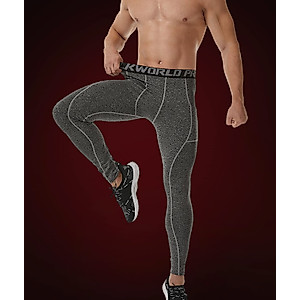 SILKWORLD Thermal Underwear Mens Compression Pants Cold Gear Athletic Gym Leggings with Pockets Winter Base Layer Bottoms,C5_Fleece Lined_3pack_Navy Blue,Hemp Grey,Cyan,3X-Large