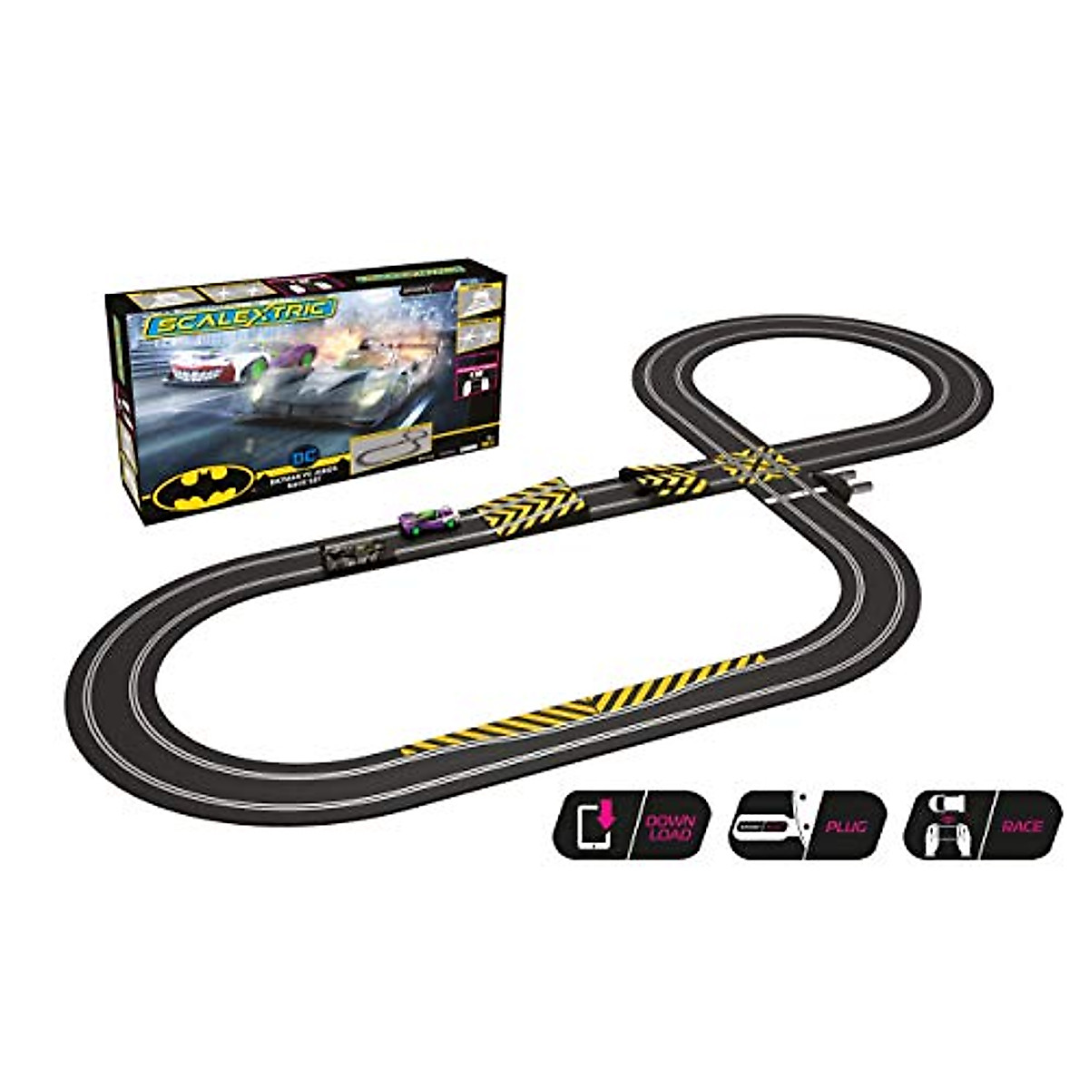 Scalextric Batman vs Joker 1:32 Spark Plug Slot Car Race Track Set C1415T, Black