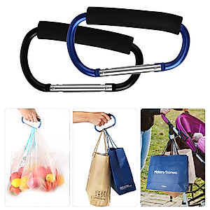 sansheng 4 Pack Large Carabiner 5.5" D Style Click and Carry Bag Carrier Stroller Hooks(Black and Blue)