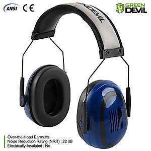 GREEN DEVIL Hearing Protection Ear Muffs SNR 27dB/NRR 22dB Noise Reduction Head Band Earmuff For Shooting Mowing Construction Manufacturing Woodwork 2pack