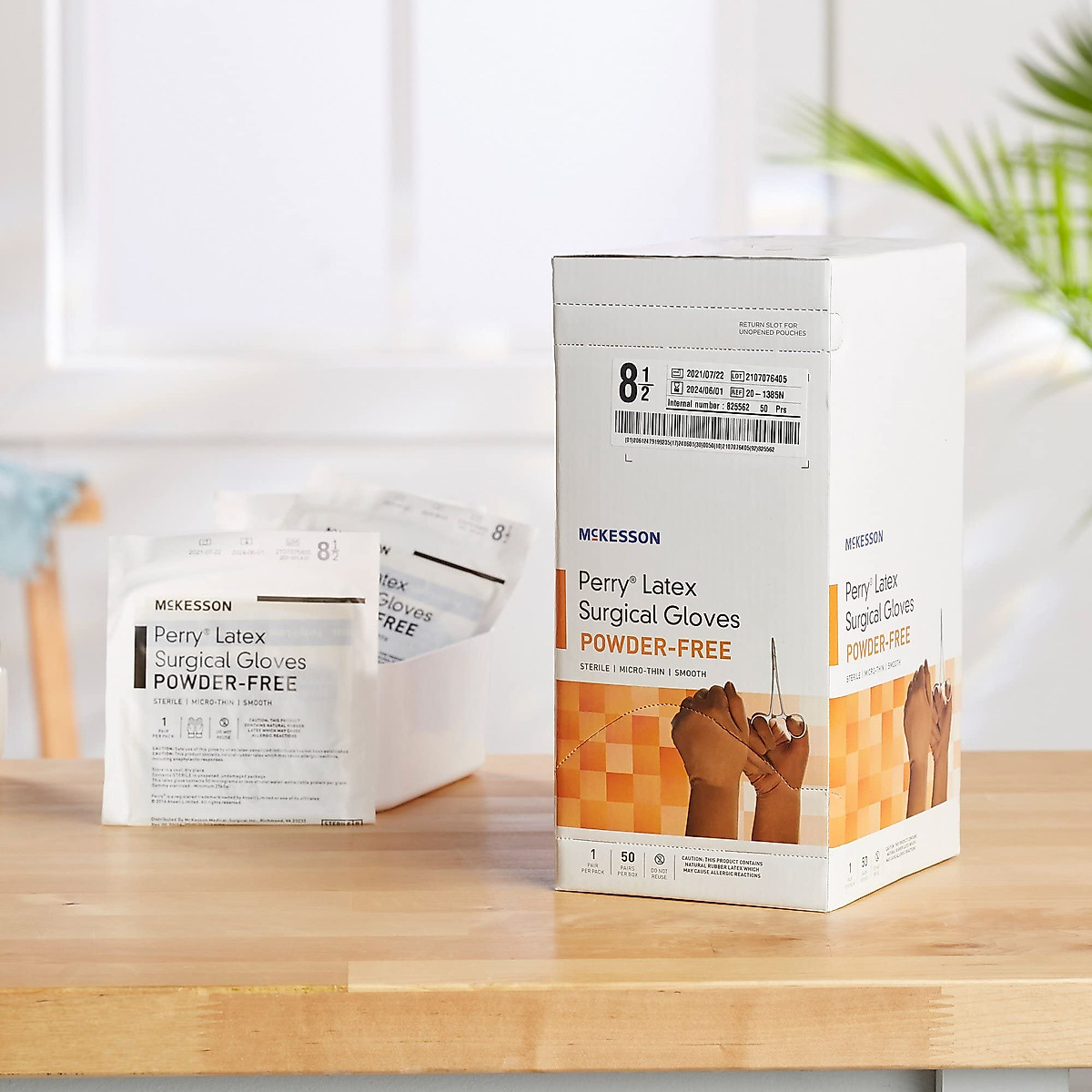 McKesson Perry Latex Surgical Gloves [50 Pairs] Sterile, Disposable, Powder-Free, Professional Medical and Healthcare, Micro-Thin, Size 8.5, Brown