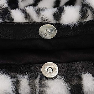 surell - Faux Rex Rabbit Fur Zebra Print Handbag - Small Fuzzy Tote Bag - Cute Y2K Style - Luxurious Fluffy Fashion Purse Gift - Animal Print Pocketbook - Striped Stylish Handbag - (Black/White)