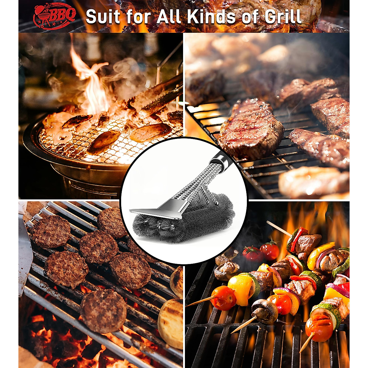 TNTOR Grill Brush with Scraper, 18" Adjustable Handle with Bottle Opener BBQ Grill Brush for Outdoor Grill/Smoker/Gas and Charcoal Grill Cleaning