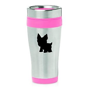 16oz Insulated Stainless Steel Travel Mug Coffee Mug Tumbler Yorkie (Pink)