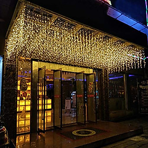 GTSYDING LED Icicle String Lights, Christmas Icicle Lights 16.4Ft 216 LEDs Window Curtain Starry Fairy Lights Plug in 8 Modes for Wedding Party Bedroom Garden Patio Outdoor Indoor (Warm White, 5)