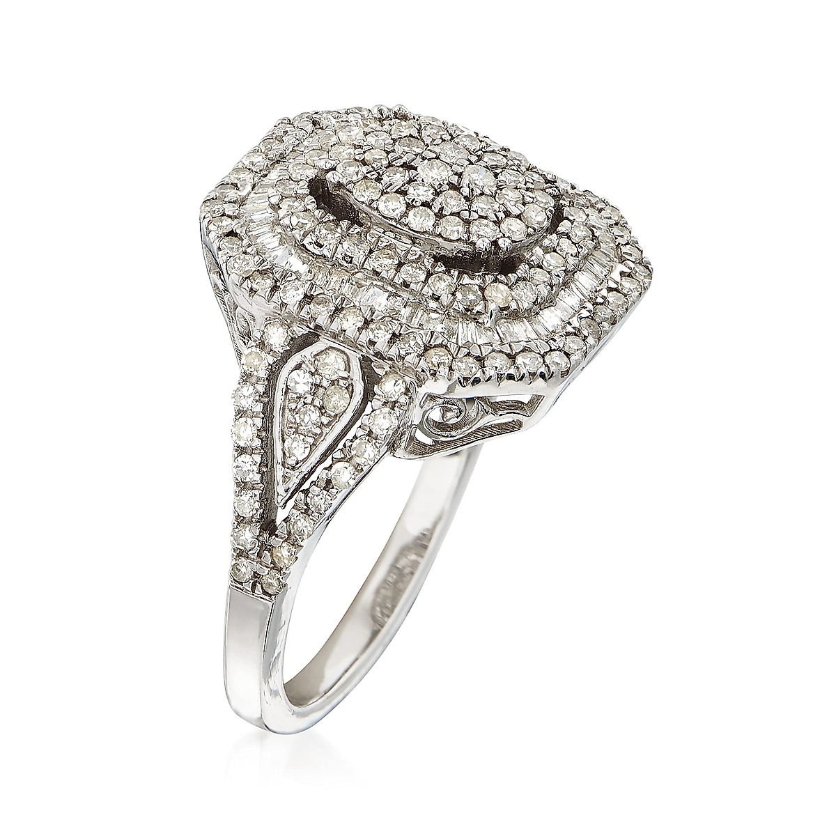 Ross-Simons 1.00 ct. t.w. Round and Baguette Diamond Multi-Level Ring in Sterling Silver. Size 7