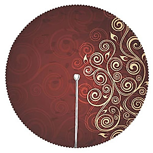 Lirduipu Burgundy Pattern Round Outdoor Tablecloth,Round Tablecloth with Umbrella Hole and Zipper for Patio Garden,Waterproof Spill-Proof,for Outdoor Umbrella Table(52" Round,Cream Ruby)