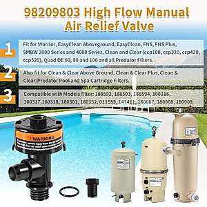 johntruck 98209803 98209800 High Flow Manual Air Relief Valve Replacement, Air Pressure Release Valve Assembly, for Pool and Spa Filters