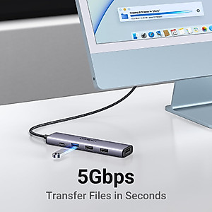 UGREEN Revodok 105 USB C Hub 5 in 1 Multiport Adapter 4K HDMI, 100W Power Delivery, 3 USB-A Data Ports, USB C Dongle for MacBook Pro/Air, iPad Pro, iMac, iPhone 15 Pro/Pro Max, XPS, Thinkpad