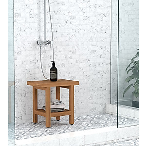 AquaTeak The Original 18" Spa Teak Shower Bench with Shelf
