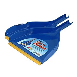 Superio Clip-On Dustpan - Heavy Duty Plastic, Easy Grip Clip-On Dust Pan with Rubber Edge, Detailed Sweeping Debris, Fits Standard Brooms Home & Commercial Dusting & Cleaning Tool, Blue, 2-Pack