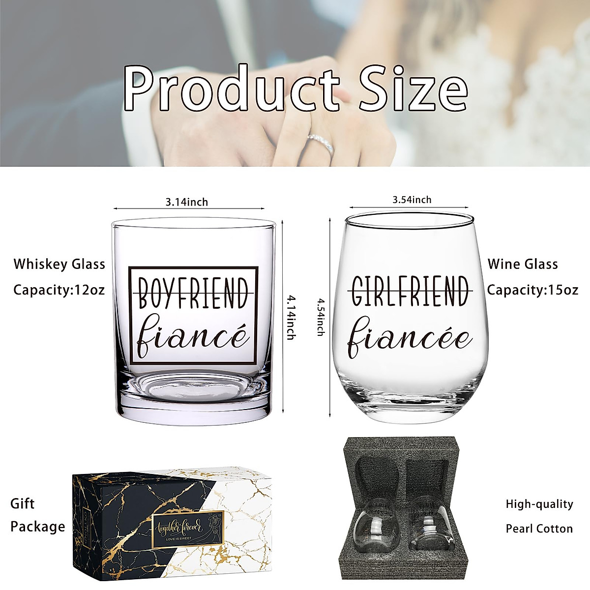 Gnollko Engagement Gifts for Couples,Engaged Party Decoration for Fiance Fiancee Boyfriend Girlfriend Him Her,Wedding Glasses Set for Mr Mrs Bride Groom Bridal Shower