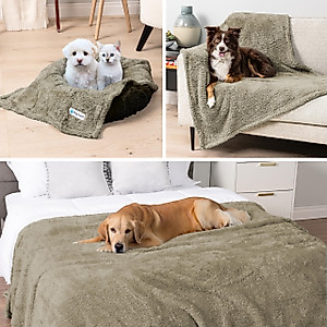 PetAmi Fluffy Waterproof Dog Blanket for Small Medium Dogs, Soft Warm Pet Sherpa Throw Pee Proof Couch Cover, Reversible Cat Puppy Bed Blanket Sofa Protector, Plush Washable Pad (Taupe Camel, 29x40)