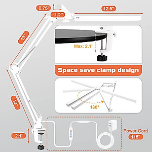 Lanhado LED Desk Lamp with Clamp, Architect Desk Lamps for Home Office, 24W Swing Arm LED Desk Light, Eye-Caring White Desk Lamp, 3 Lighting 10 Brightness Adjustable Desk Lamp for Read/Relax/Work