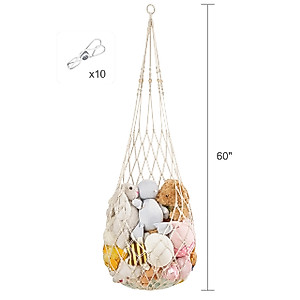 Mkono Stuffed Animal Net or Hammock One-Hook Hanging Toy Organizer Macrame Plush Net Wall and Ceiling Hanging Stuffed Animals Storage Display for Nursery Kid Room Playroom