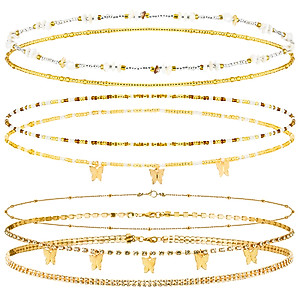 Jadive 7 Pieces Waist Beads for Women Jewelry Belly Beads Chains Colorful Summer African Beach Bikini Body Belly Chains Bohemia Body Jewelry (Butterfly Style)