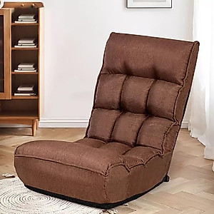 MUSUMI 4-Position Adjustable Floor Chair Folding Lazy Sofa Cushioned Couch Lounger New Foldable Couch Upholstered Couch Recliner, Easy to Store (Brown)
