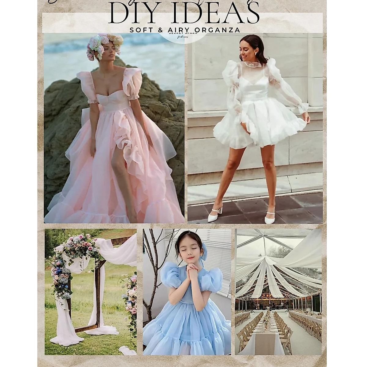 MDS Pack of 5 Yard Sheer Organza Fabric for Wedding Merry Christmas Xmas New Year Party Home Decorations, Backdrop, Curtain, Craft, Dress, DIY, Crystal Tulle Fabric 44” Wide - Red