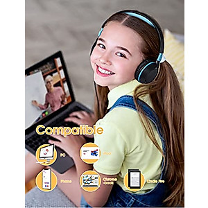 TUNEAKE Kids Headphones, Foldable Stereo On-Ear Kids Headset, 94dB Volume Limited, Adjustable Headband Headphones for Kids Teens, Tangle-Free 3.5mm Jack School Headphones for iPad Tablet, Blue Black