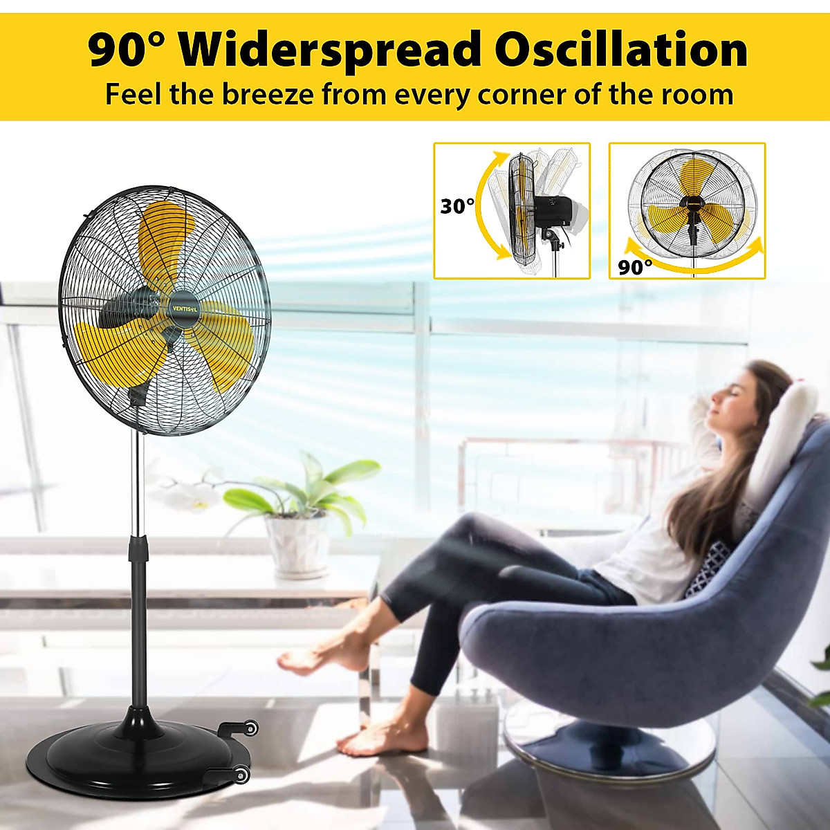 VENTISOL 20 Inch High Velocity Pedestal Fan 4,850CFM Oscillating Stand Up Fan, 3-Speed Heavy-duty Pedestal Fan for Commercial, Residential,Industrial,Shop,Warehouse,Worksites,Gym,Garage