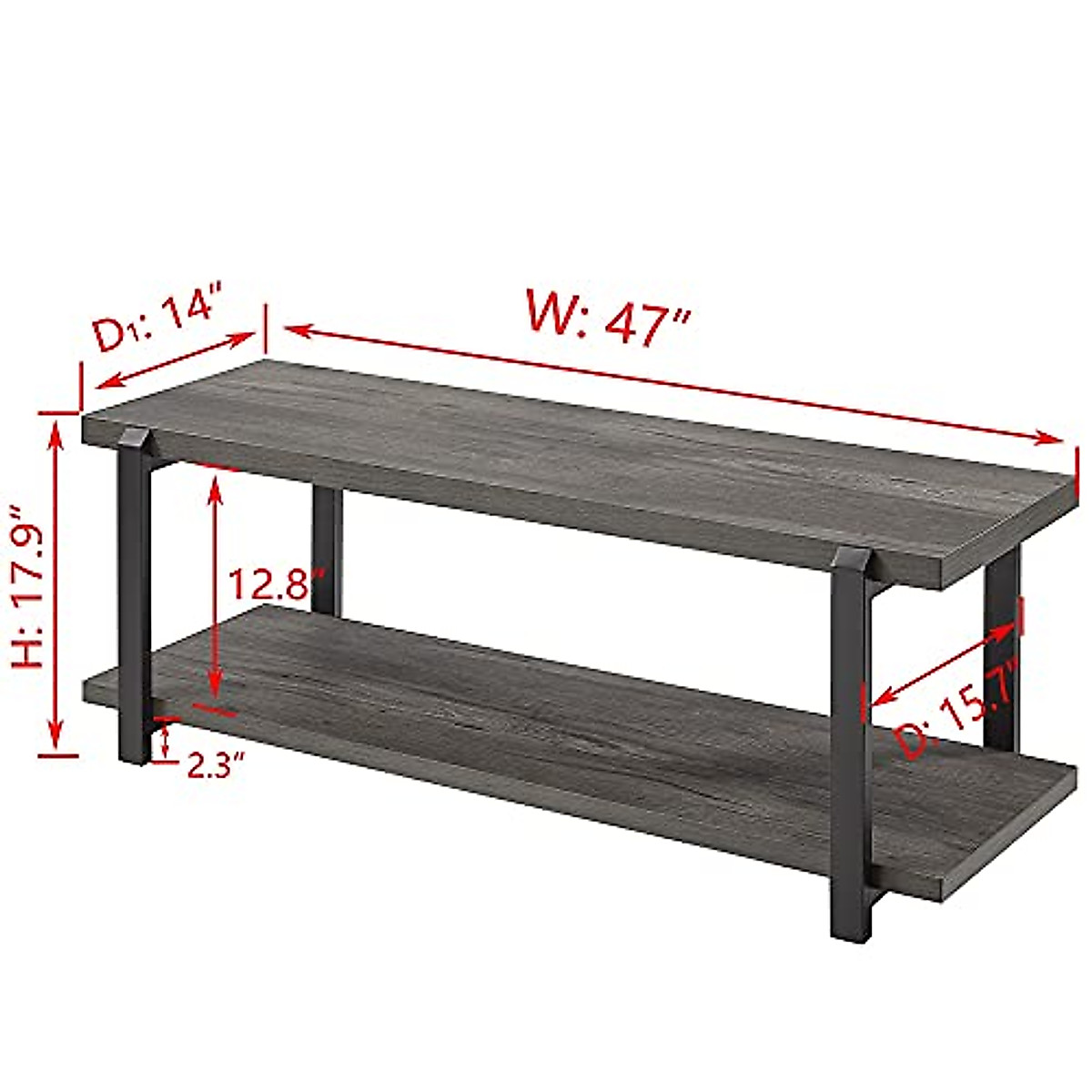 EXCEFUR Shoe Bench, Industrial Entryway Bench with Storage, Rustic Wood and Metal Shoe Rack Bench Seat, Grey