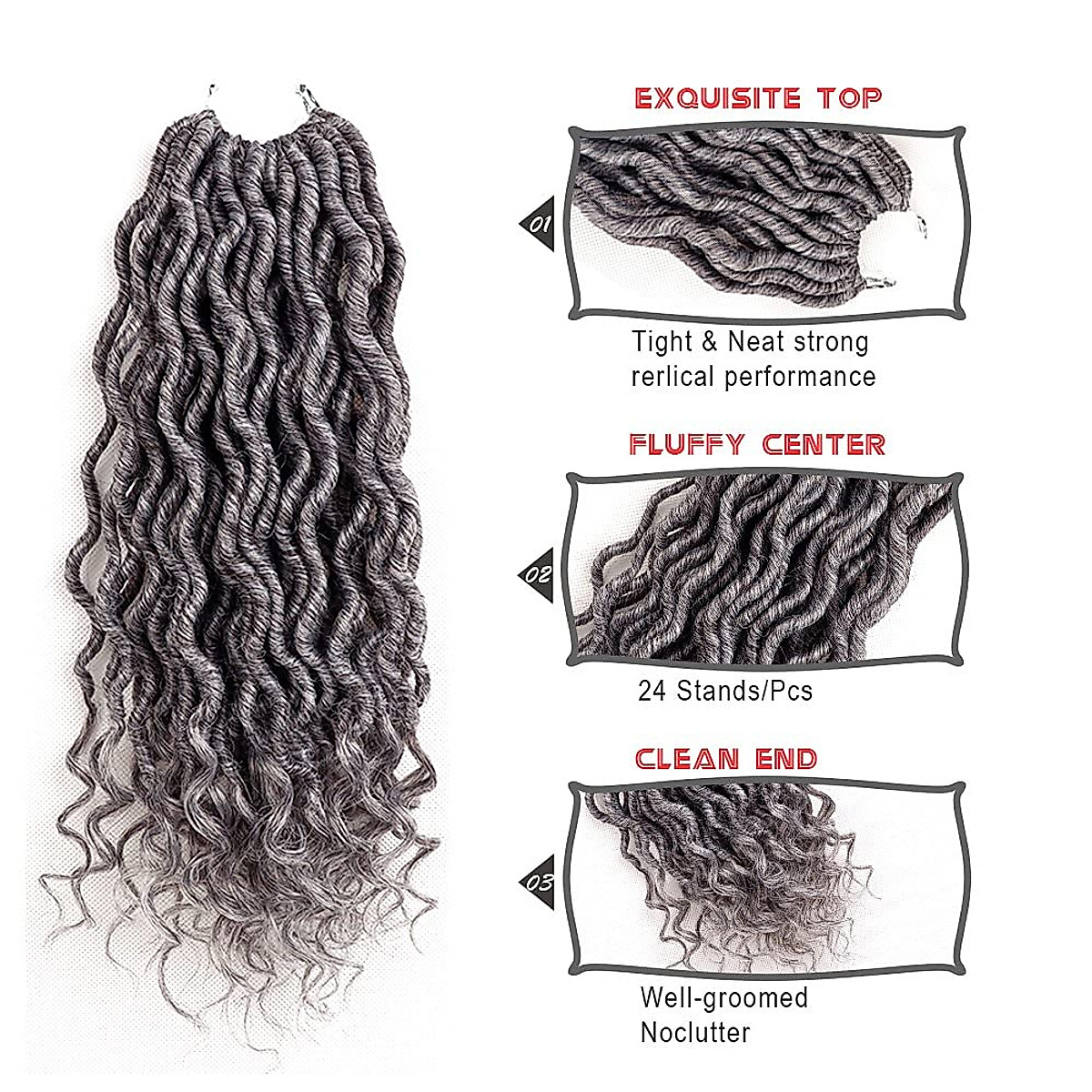 6 Packs Goddess Locs Crochet Hair 14 Inch Gray Wavy Curly Faux Locs Crochet Braids Synthetic Hair Extensions Dreadlocks Crochet Locs Braiding Hair Goddess Brainds Crochet Hair (14" (6 Packs), #51)