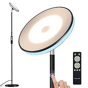 Floor Lamp,42W 3200LM Modern Torchiere Sky LED Lamps,Bright Tall Standing Pole Light with Remote,5 Color Temperatures Dimmable,Memory Function & 1/2/3H Timer for Living Room,Bedroom,Office-(Black)