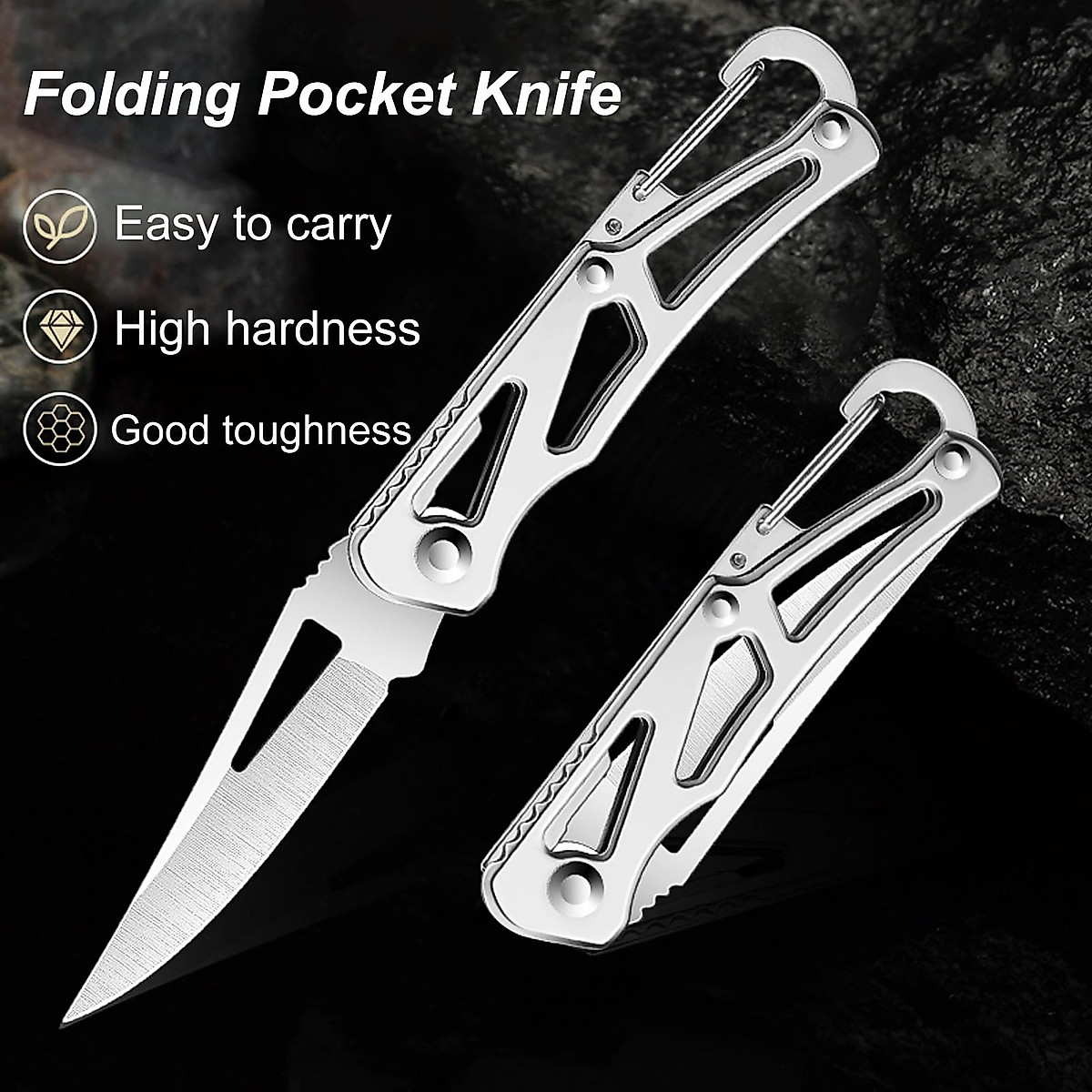 10MOONS Mini Pocket Knife - 5.9 Inch Plain Edge Stainless Steel Keychain Knife for EDC Box Envelope, Small Pocket Knife Every Day Carry Tool for Men&Women (1Pack)