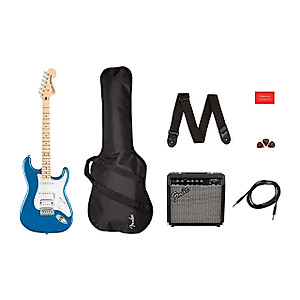 Fender Squier Affinity Stratocaster HSS - Lake Placid Blue Bundle with Frontman 10G Amplifier, Instrument Cable, Gig Bag, Strap, Picks, and Austin Bazaar Instructional DVD