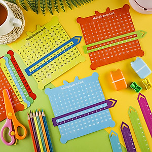 Outus 12 Pieces Multiplication Grid Slidable Education Multiplication Tables with Viewer Window for Classroom Teacher Supplies Elementary School Students and Homeschooling (Multicolor)