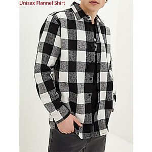 ZAFUL Women's Classic Black Buffalo Plaid Shirt Collared Long Sleeve Button Down Pocket Shacket