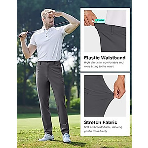 SPECIALMAGIC Golf Pants Men Stretch Slim fit Hiking Pants Lightweight Dress Casual Tapered Zipper Pockets Grey,34-32