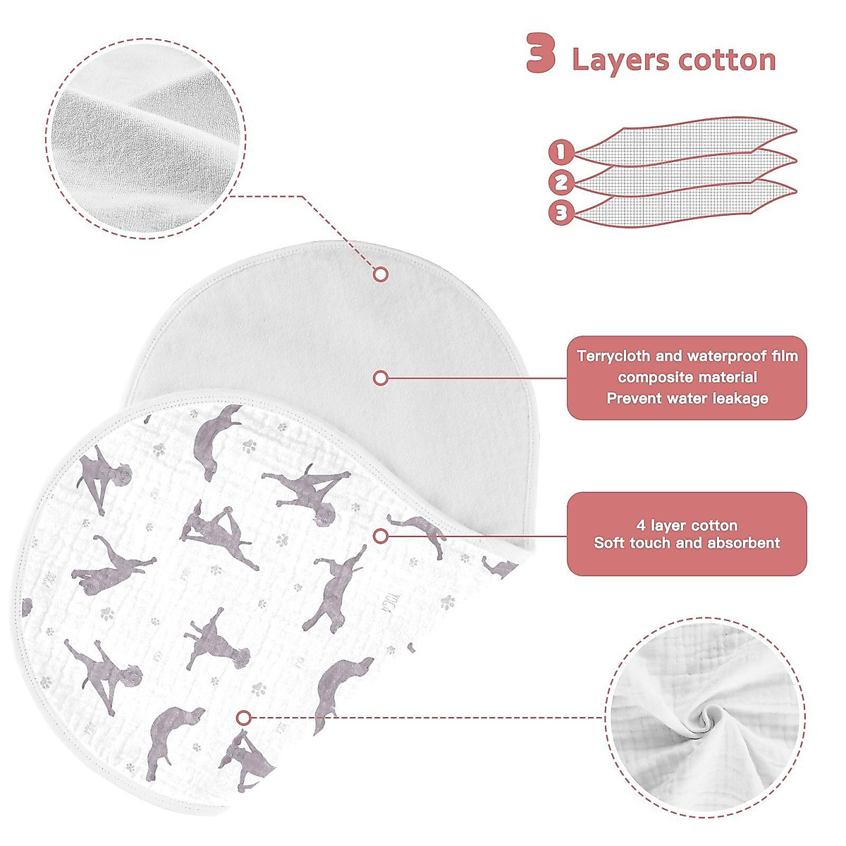 YYZZH Yoga Weimaraner Dog Pattern Muslin Burp Cloths for Baby 2 Pack Soft 100% Cotton Baby Washcloths Bibs for Boy Girl