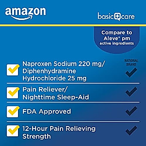 Amazon Basic Care Naproxen Sodium Pm, Naproxen Sodium and Diphenhydramine Hydrochloride Tablets, 220 Mg/25 Mg, 160 Count