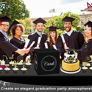 WNINK Black Silver Card Box with Gold Foil Design, Gift Cards Receiving Box for Graduations, Birthdays Party, Wedding Receptions, Bridal & Baby Showers, Retirements, Anniversaries