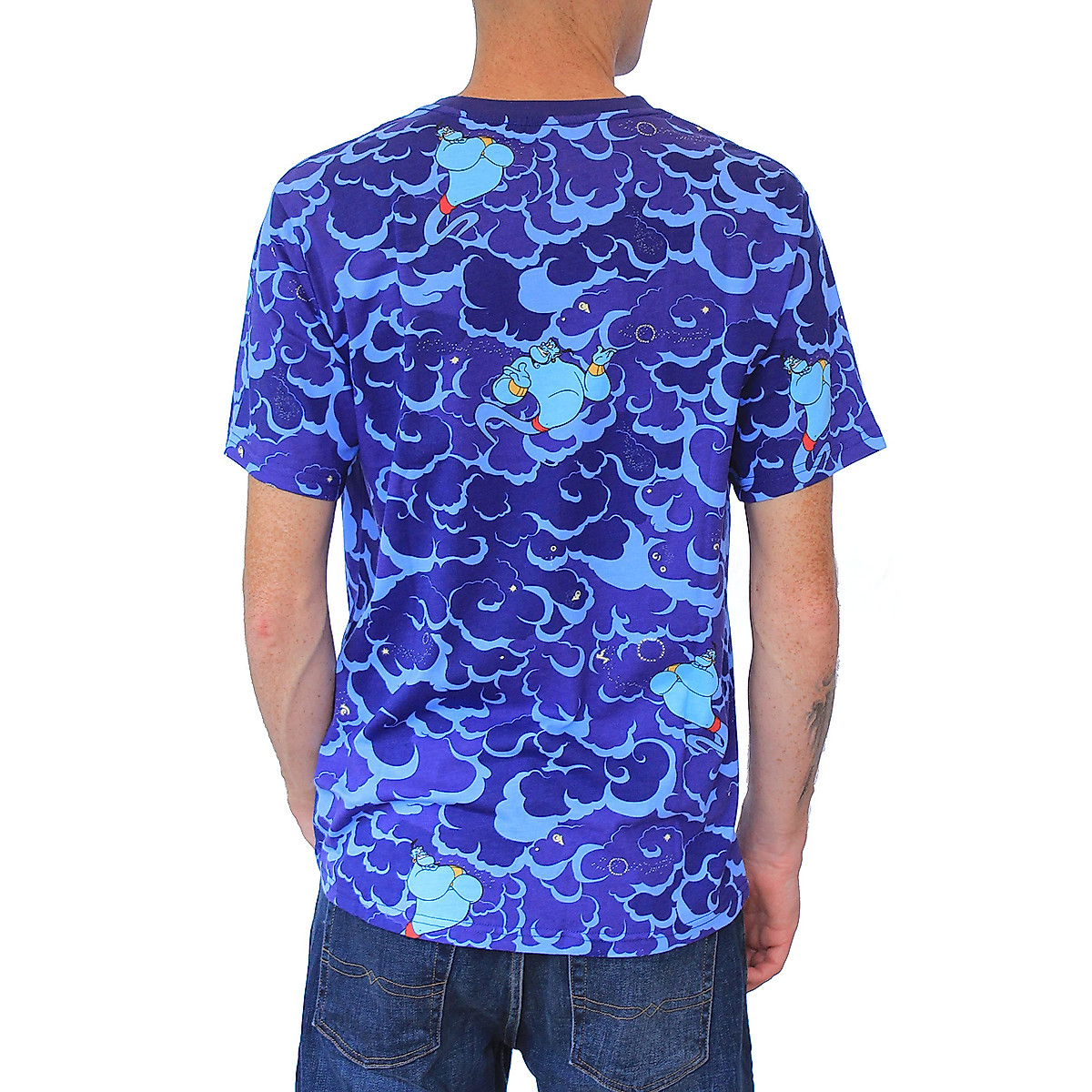 Disney Aladdin Genie Poof T-Shirt for Men Adult Graphic Tshirt Men's Tee Gift Merch Women Apparel Clothes Stuff Novelty Vintage (Navy, Large)