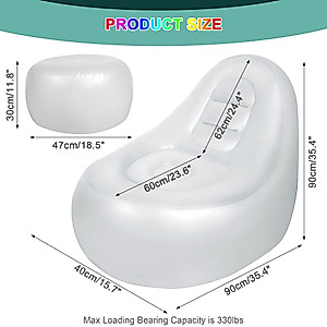 MIICASA LED Light Inflatable Chair with Ottoman, Blow Up Illuminated Air Sofa, Folding Lazy Sofa, Inflatable Lounge, Inflatable Couch Without Pump for Indoor Outdoor Camping Party Beach Hiking Yard