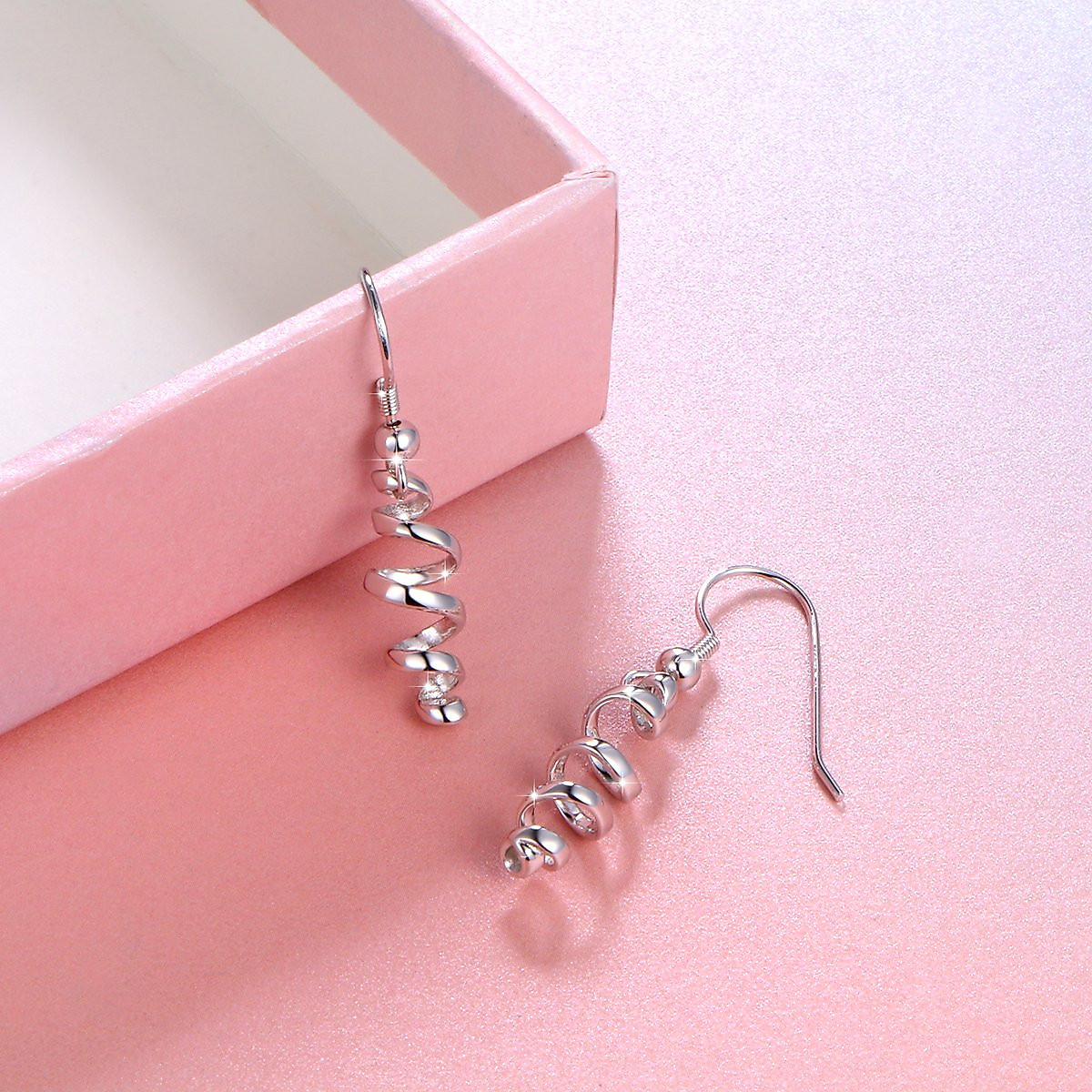 925 Sterling Silver Cute Exquisite Dangle Earrings Curve Twist Shape Spiral Dangle Stud Earrings for Women Birthday Gift