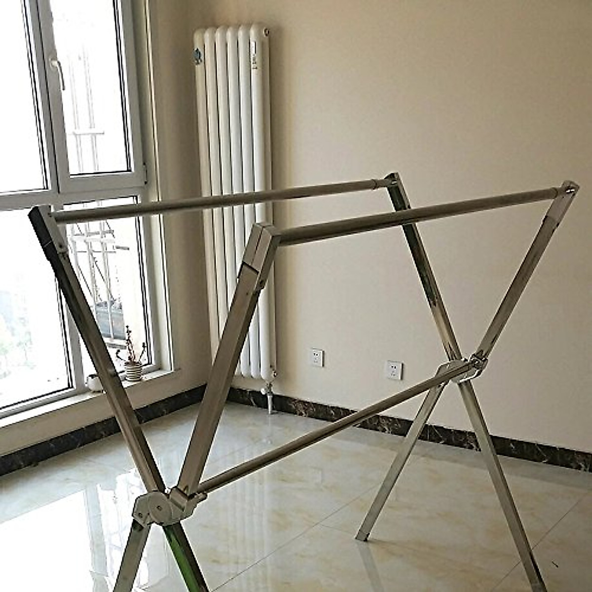 iEllevie Foldable Double Rods Stainless Steel Expandable Clothes Drying Rack 55 to 95 Inch