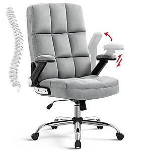 YAMASORO Velvet Office Chair High Back Executive Desk Chair with Flip-up Arms Modern Computer Chair with Wheels for Adult (Grey)