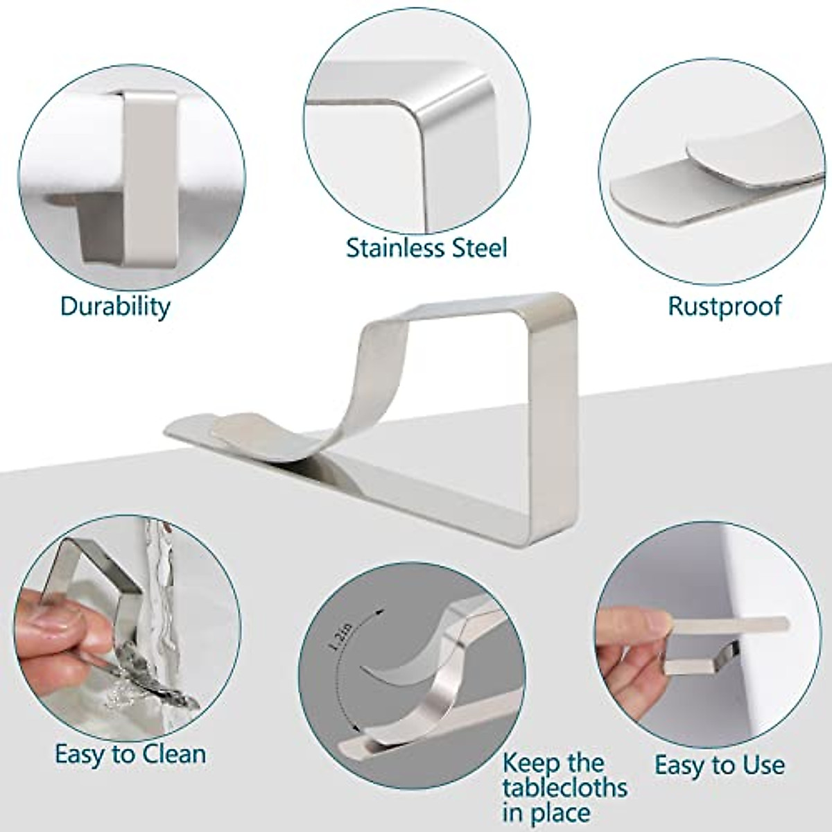 FYY Tablecloth Clips,12 Packs Heavy Duty Stainless Steel Table Clips Table Cloth Cover Clamps Ideal Table Cloth Holders for Restaurant Outdoor Picnic Wedding Graduation Party Home Kitchen