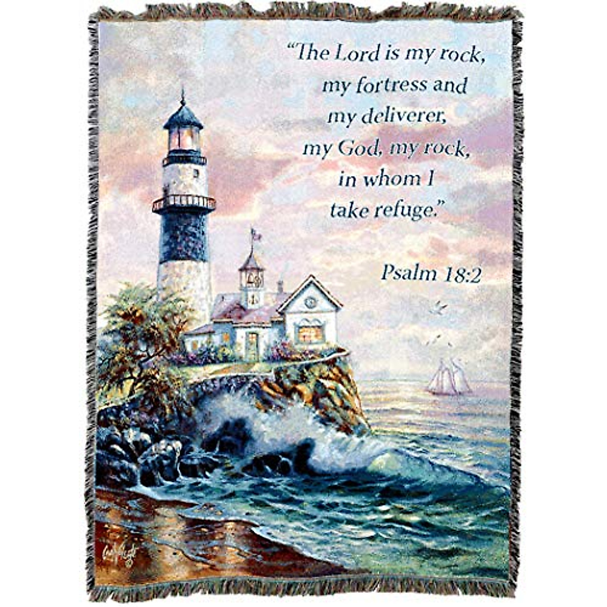 Pure Country Weavers Lighthouse Blanket by Carl Valente - The Lord is My Rock and My Fortress - Scriptures -Psalm 18:2 - Religious Gift Tapestry Throw Woven from Cotton - Made in The USA (72x54)