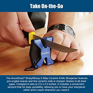 AccuSharp 2-Step Knife Sharpener - Sharpens, Restores, & Hones - 2-Step Coarse and Fine Rods for Kitchen Knives & All Types of Blades - Keychain Pull Through Knife Sharpener - Blue
