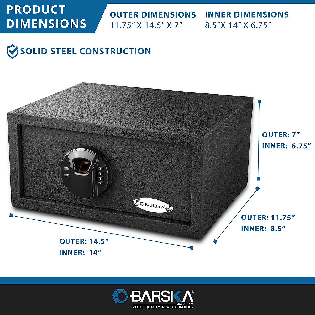 Barska Digital Keypad Biometric Fingerprint Security Home Safe Box - 0.46 Cu Ft Compact