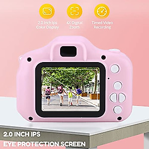 Kids Camera for Girls and Boys, Mini Portable 2.0 inch IPS Color Screen Children Digital Camera, Children Digital HD Cameras 1080P with 32GB TF Card(Pink)