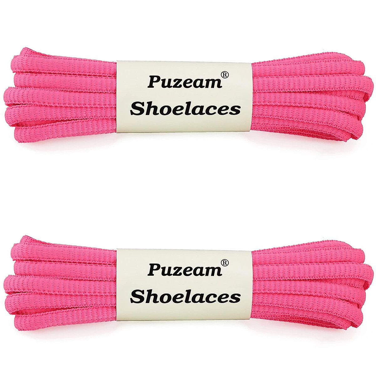 Puzeam 2 Pairs Oval Athletic Shoelaces 30 Colors 1/4" Half Round Shoe Laces for Sneakers - Hot Pink 120