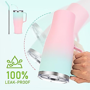 Hydraful 40 oz Mug Insulated Tumbler with Handle and Straw, Keep Drinks Cold for 30 Hours, Stainless Steel Vacuum Insulated, Leakproof, Dishwasher Safe, Fits Car Cup Holder,BPA Free