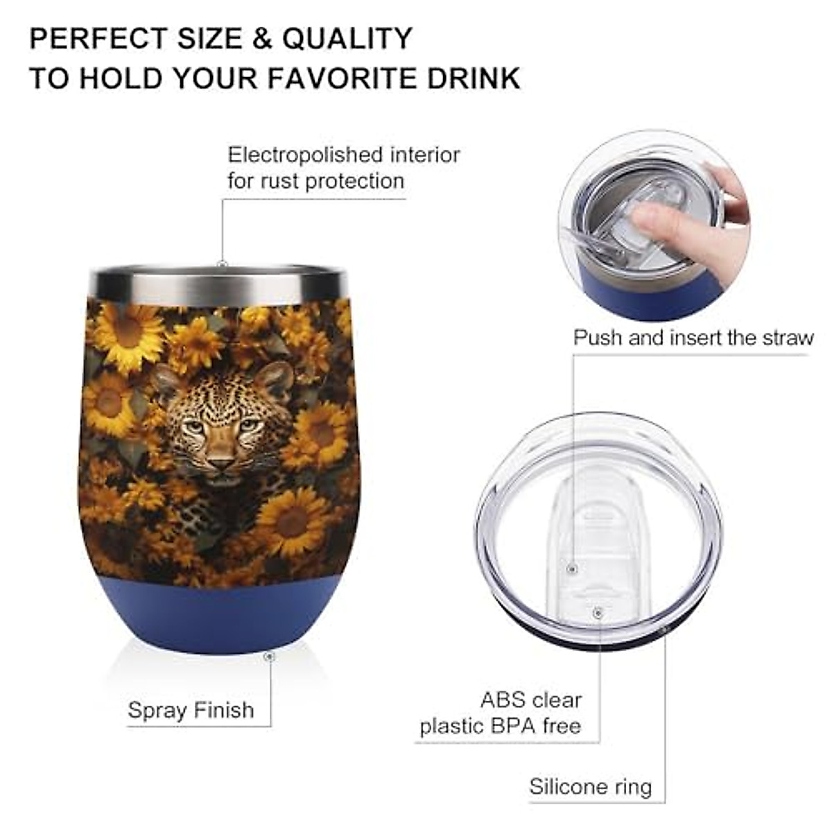 WYUSPGK 304 Stainless Steel Insulated Cup, Leopard And Sunflower Print Smooth Rim, Durable & Reusable - Perfect for Office, Home, And Travel